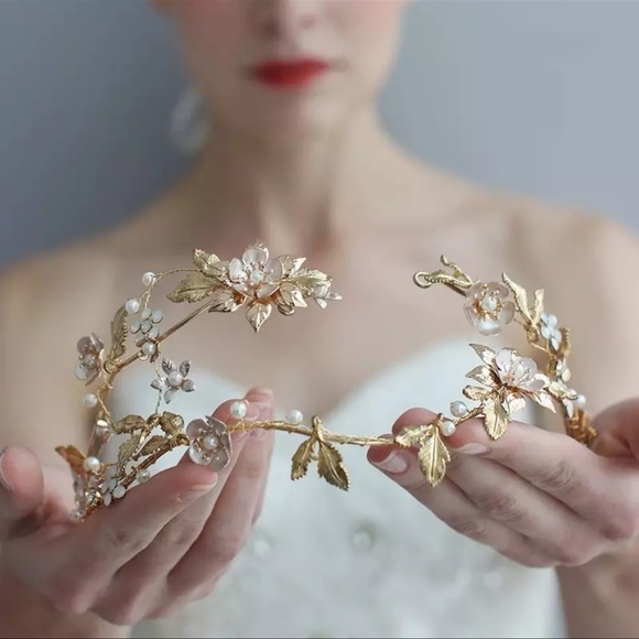 Accessories | Gold Leaf Floral Wedding Tiara Hair Crown Accessories ...